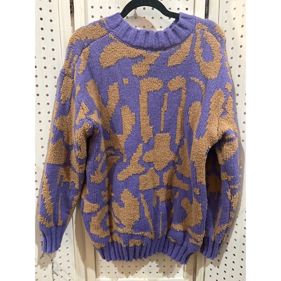entro | Sweaters | Entro Purple Tan Abstract Pattern Knit Sweater ...